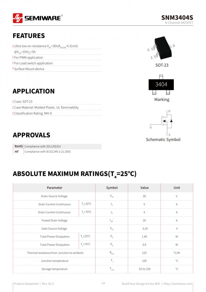 SNM3404S datasheet page 1