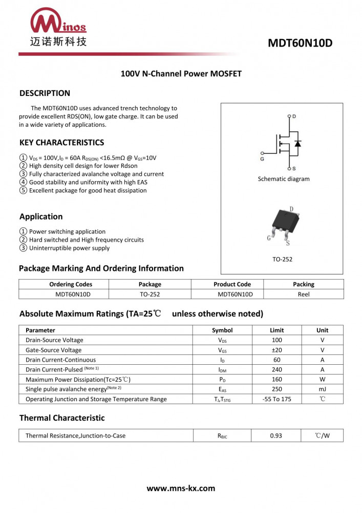 MDT60N10D datasheet page 1