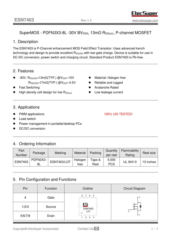 ESN7403 datasheet page 1