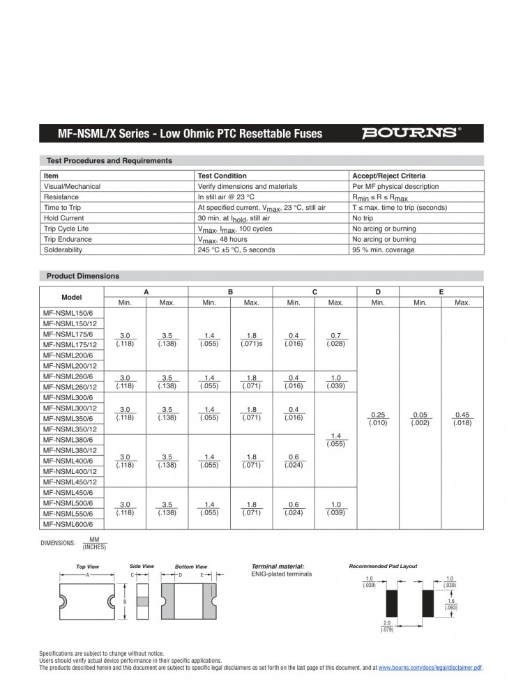 Bourns MF-NSML series datasheet page 2