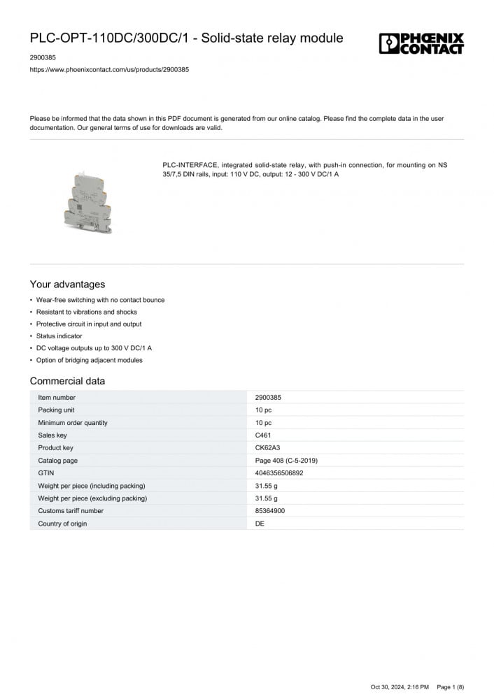 Phoenix Contact 2900385 document page 1