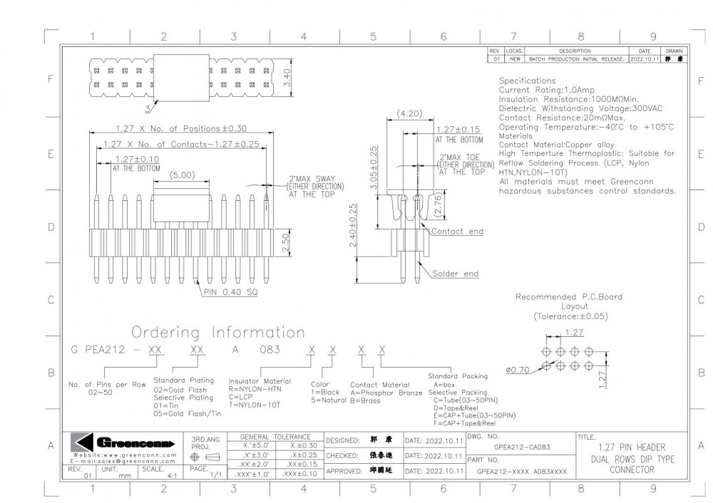 GREENCONN GPEA212-1002A001C1BA technical document page 1