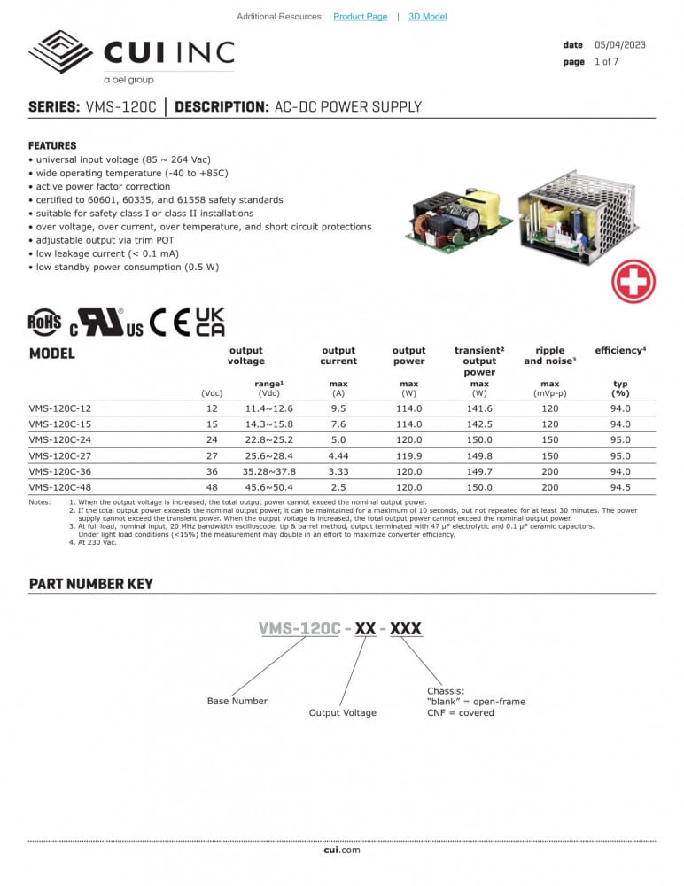 CUI VMS-120C datasheet page 1