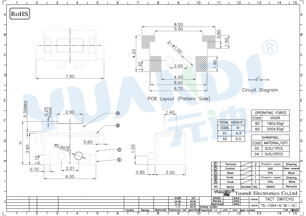 Yuandi TS-1054-A1B3-D2 technical document page