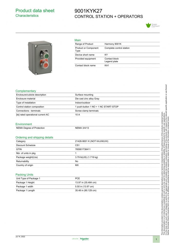 9001KYK27 technical document page 1