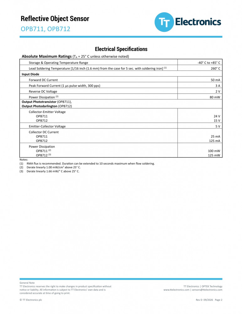 OPB711 datasheet page 2