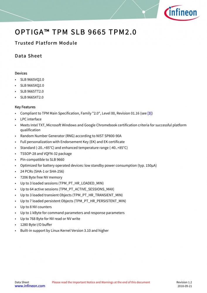 SLB9665 datasheet page 1