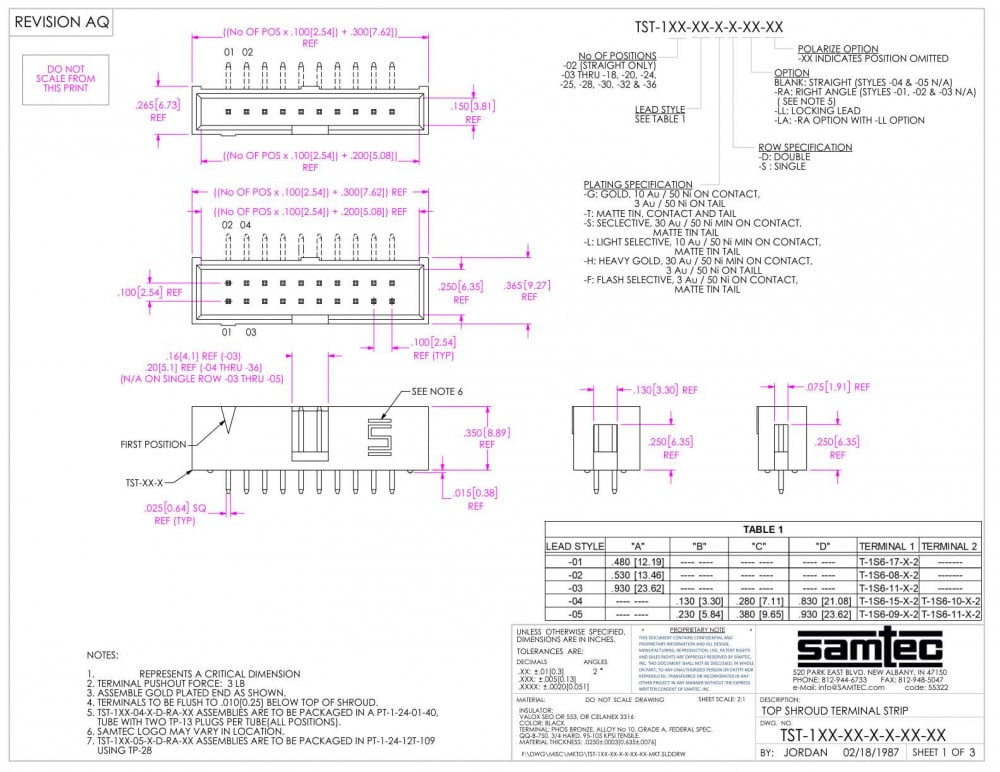 Samtec TST-104-01-G-D technical drawing page 1