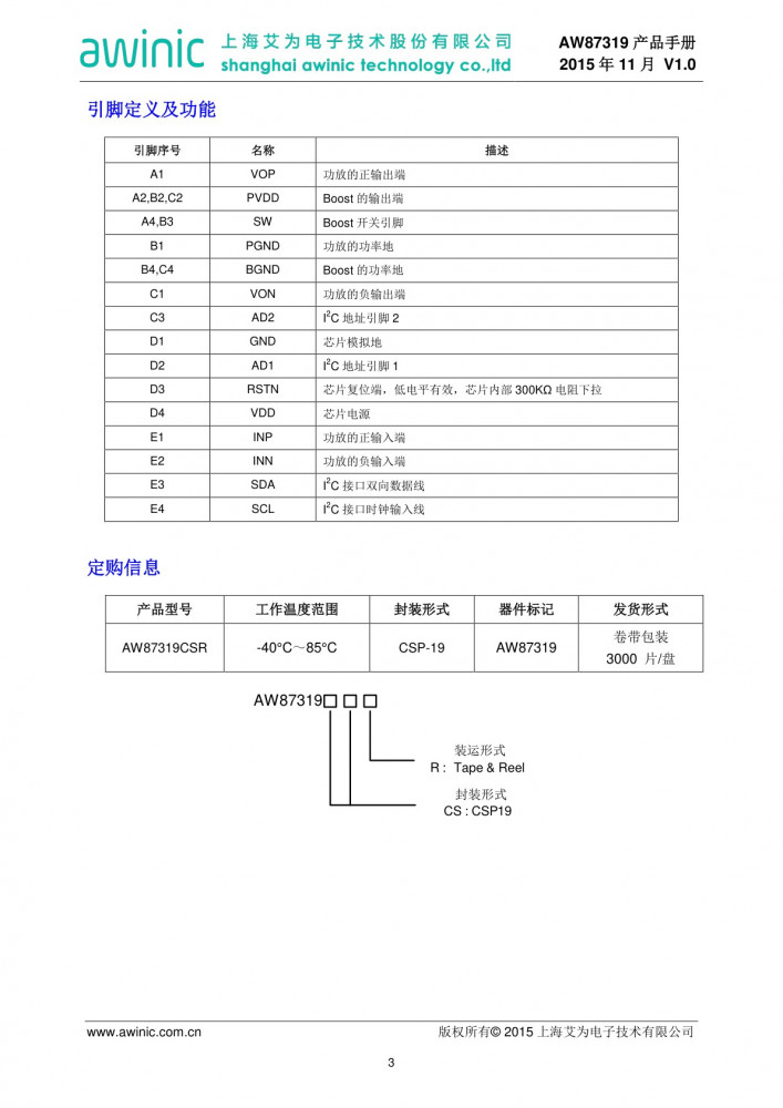 AW87319CSR datasheet page 3