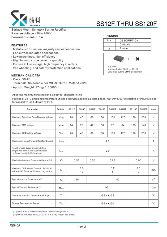 SS16F datasheet page 1
