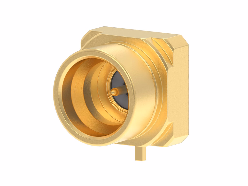 SMB Jack, Straight, PCB Receptacle, Edge Mount, Brass Body, Gold (Au) Plated, Air Dielectric, Tray, 75 Ohms