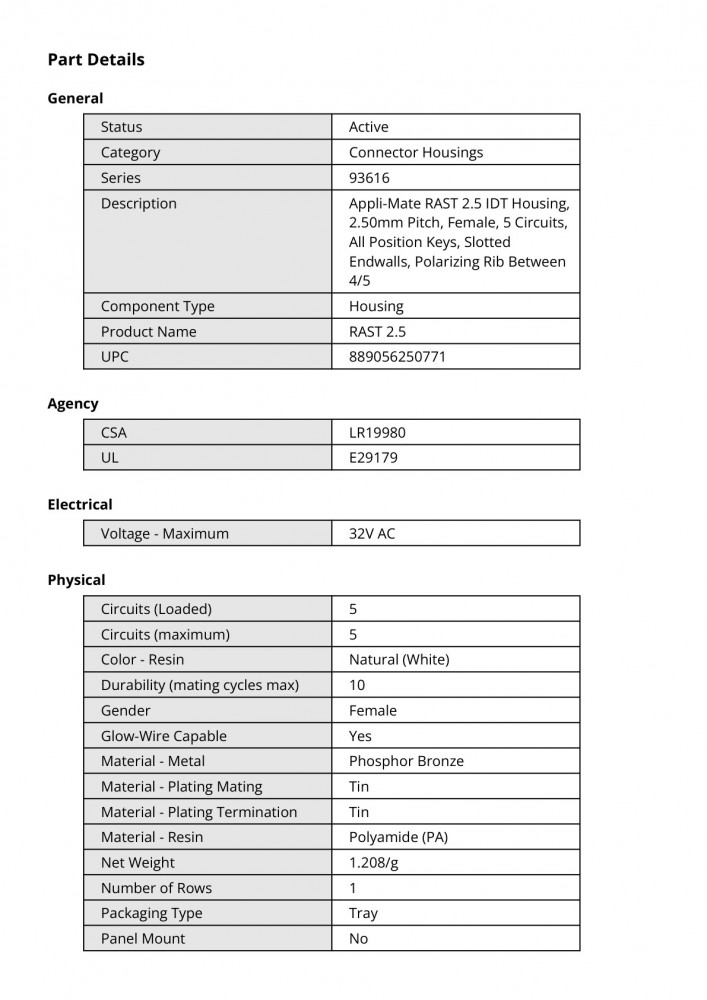 Technical document image 2 for MOLEX 936161002