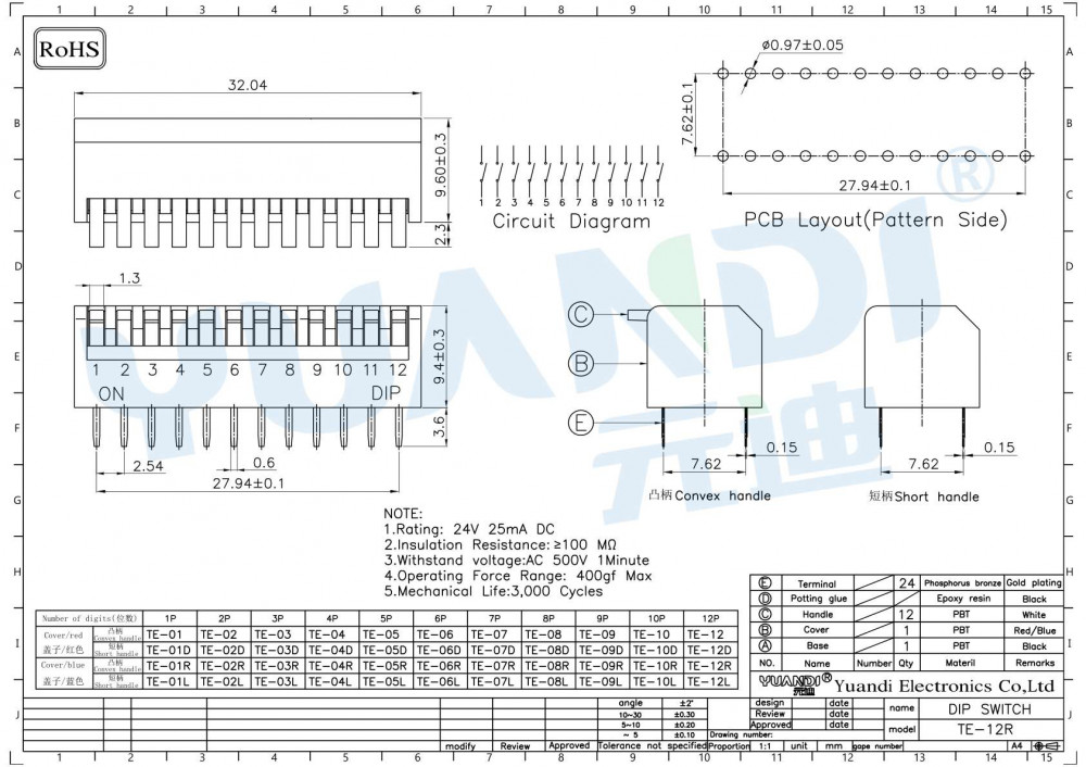Yuandi TE-12R technical document page
