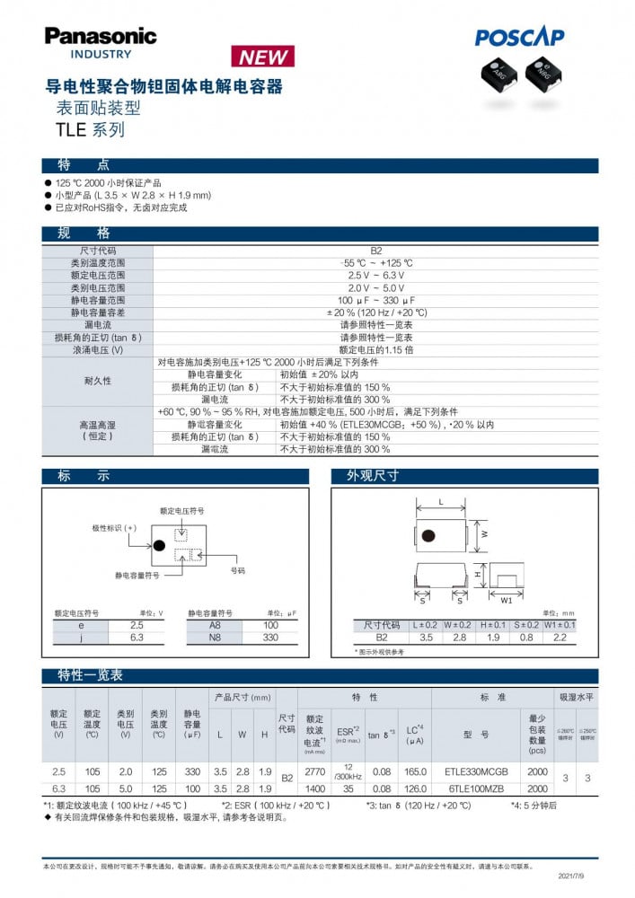 PANASONIC TLE Series document page 1