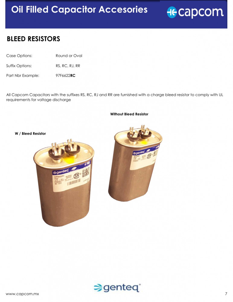 Catalog page 7: bleed resistor options