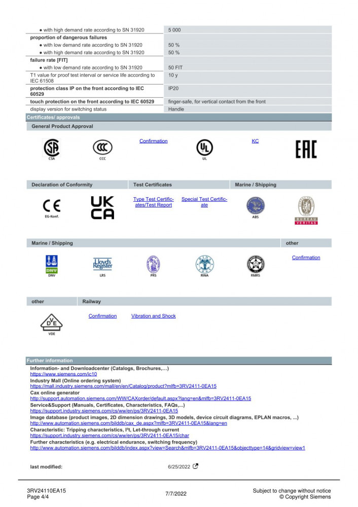 SIEMENS 3RV24110EA15 datasheet page 4