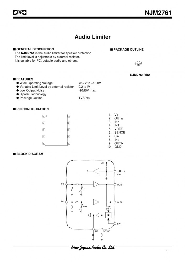 NJM2761 datasheet page 1