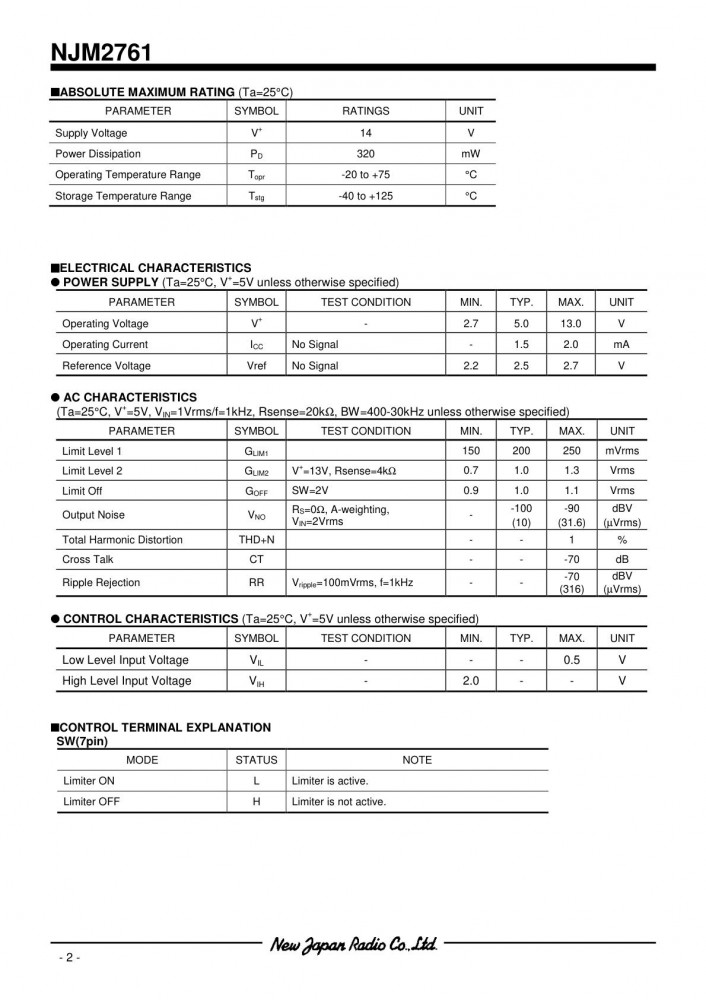 NJM2761 datasheet page 2
