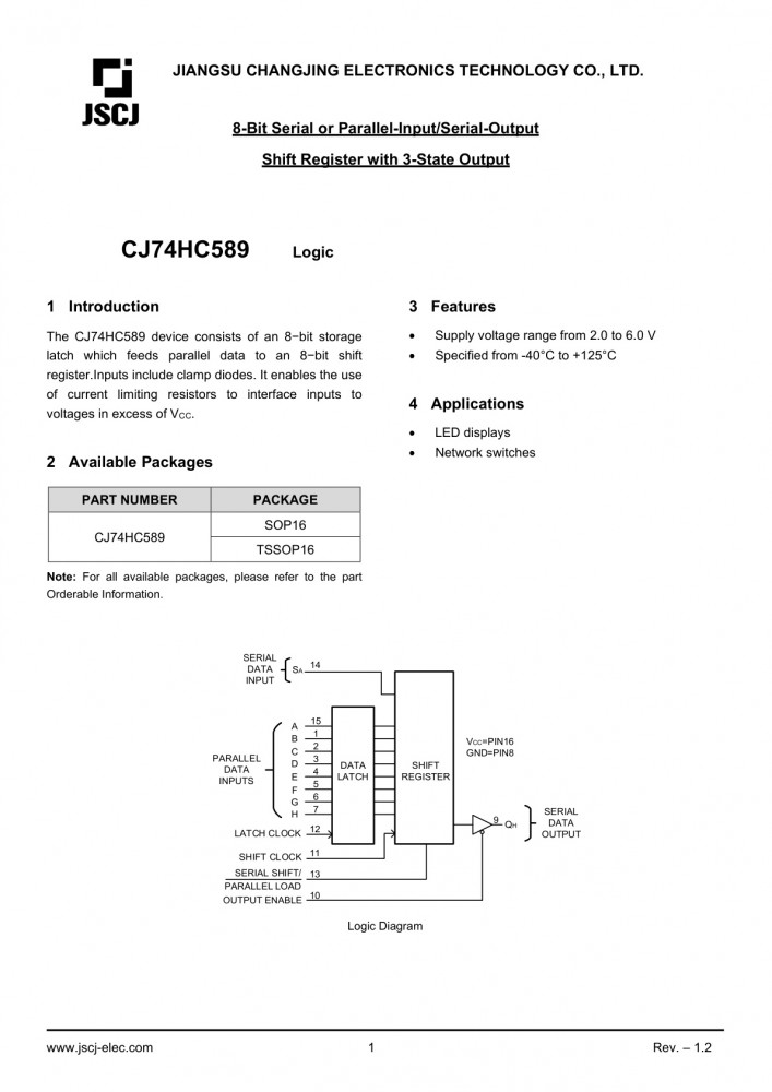 CJ74HC589BEN datasheet page 1