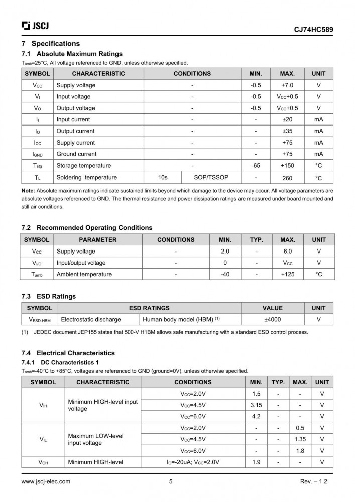 CJ74HC589BEN datasheet page 5