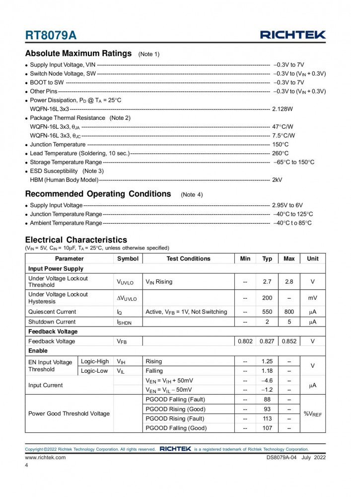 RT8079A datasheet page 4