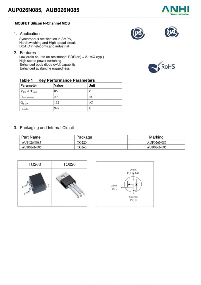 AUP026N085 datasheet page 1