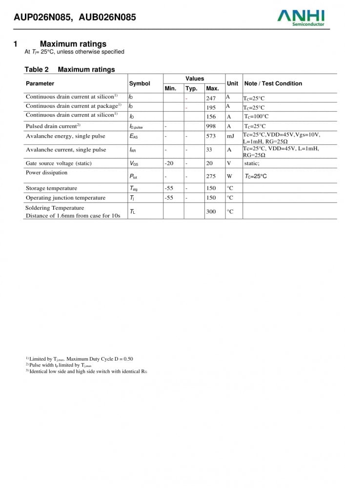 AUP026N085 datasheet page 2