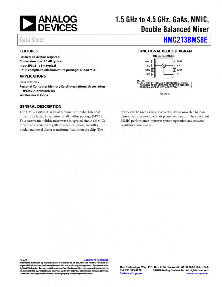 HMC213BMS8E datasheet page 1