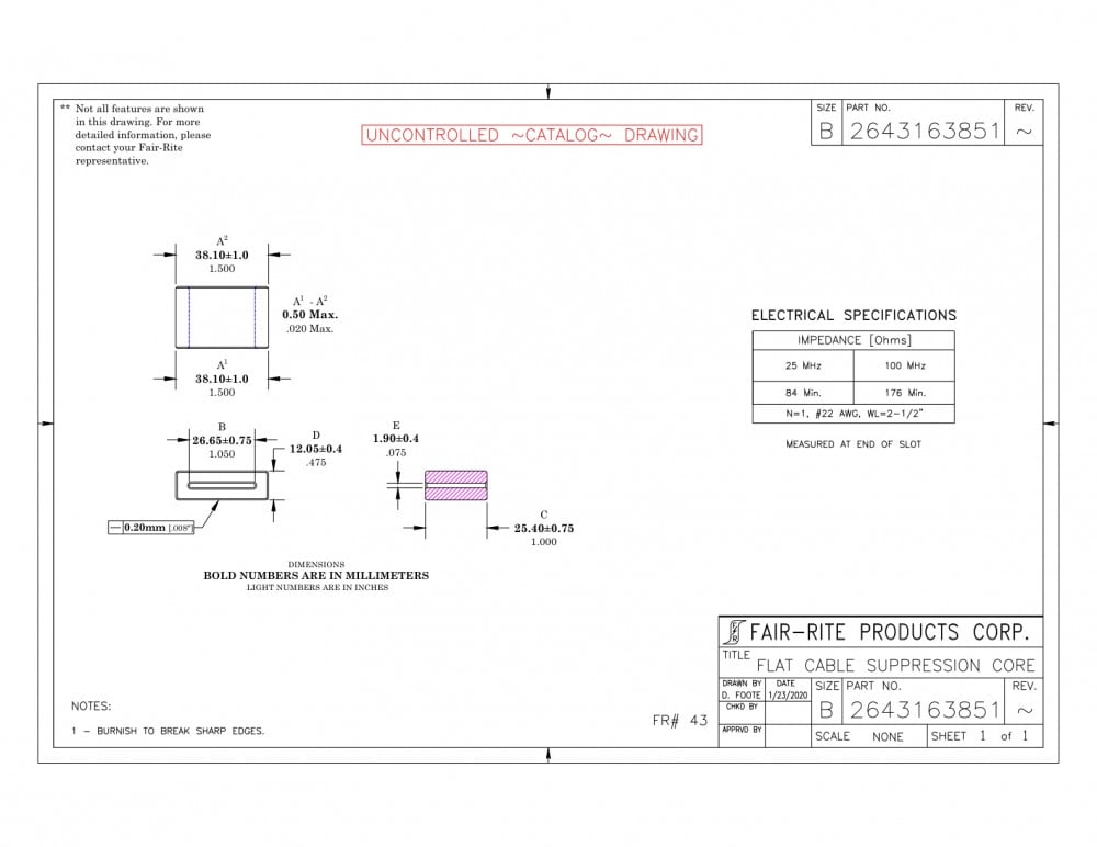 Fair-Rite 2643163851 manufacturer drawing