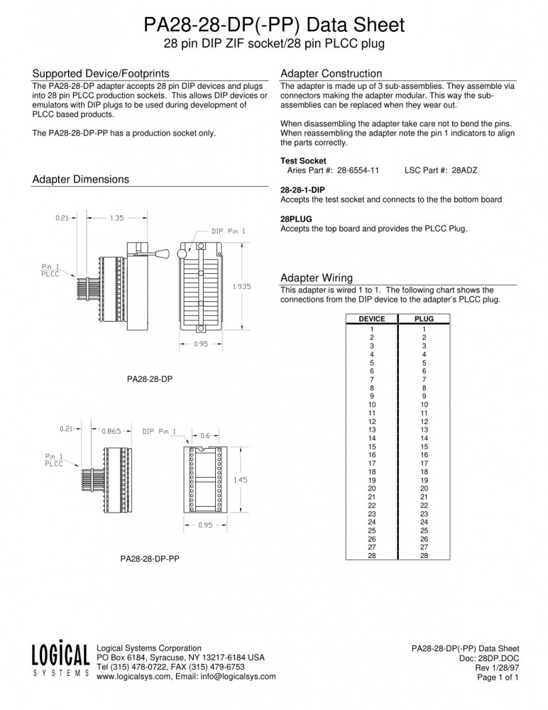 Logical Systems PA28-28-DP(-PP) datasheet page