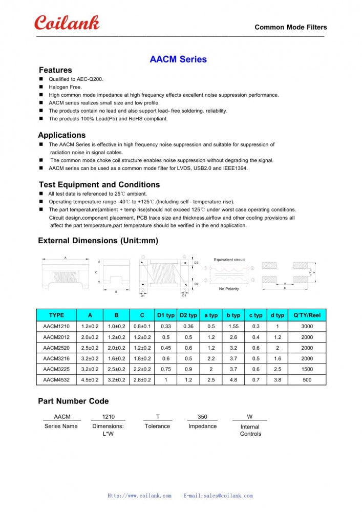 AACM Series datasheet page 1