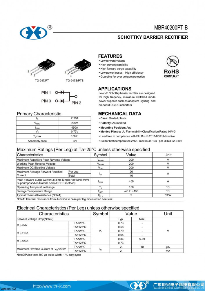 MBR40200PT-B datasheet page 1