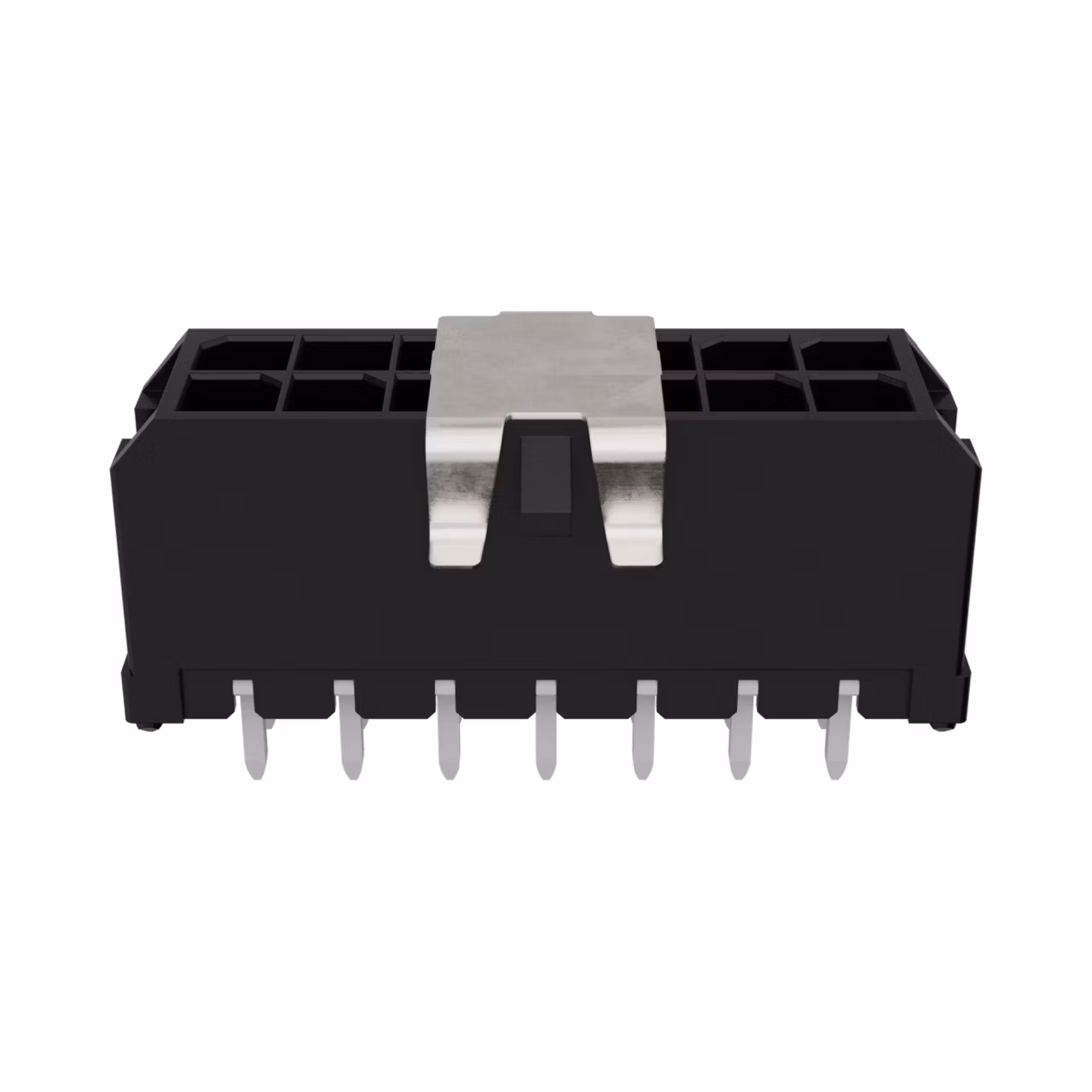 Micro-Fit 3.0 Vertical Header, 3.00mm Pitch, Dual Row, 14 Circuits, Straight Tail, with PCB Polarizing Peg, 2.54µm Matte Tin Plating, Glow-Wire Capable, Black, Tape and Reel, with Pick and Place Cap for sale