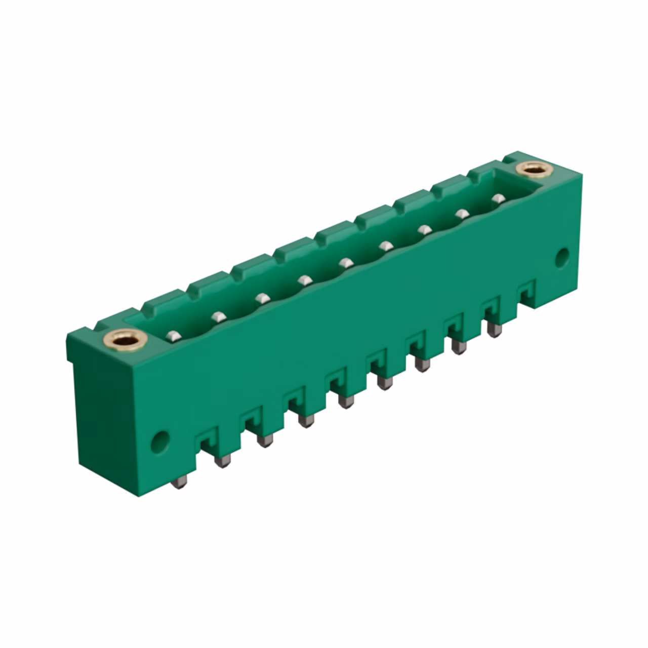 5.00mm Pitch Eurostyle Vertical PCB Header, with Threaded Retention Inserts, Green Housing, 9 Circuits for sale