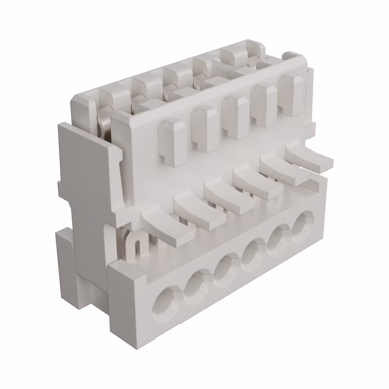 Appli-Mate RAST 2.5 IDT Housing, 2.50mm Pitch, with Side Latches, Female, 6 Circuits, Position Keys A & G Removed, Polarizing Rib Between 4/5 for sale