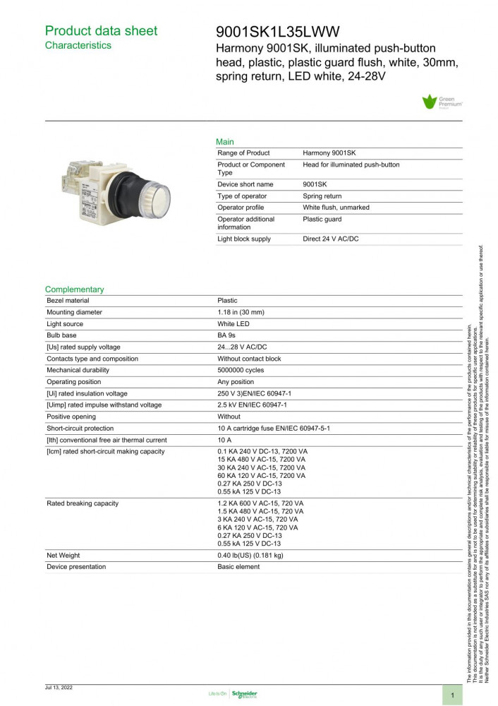 9001SK1L35LWW technical document page 1
