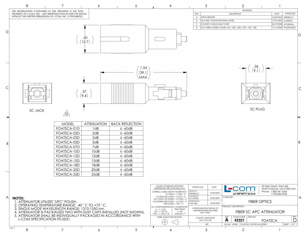 L-com FOATSCA-25D technical drawing