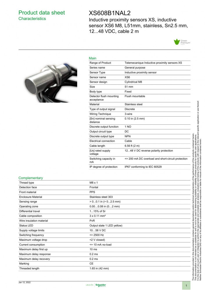 XS608B1NAL2 technical document page 1