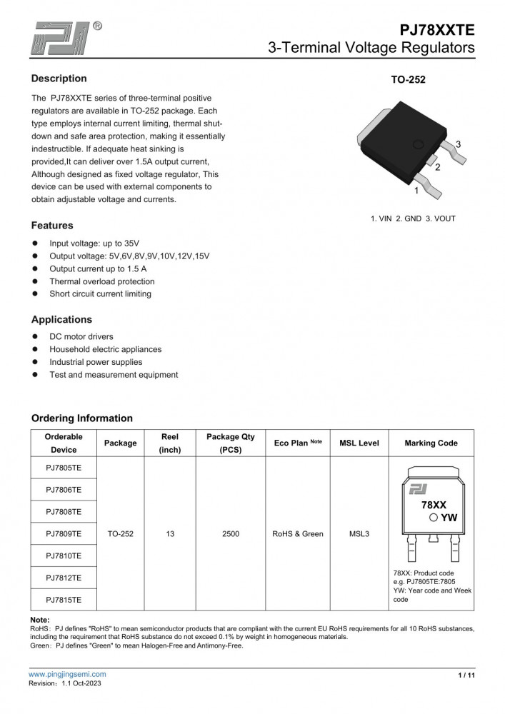 PJ7805TE datasheet page 1