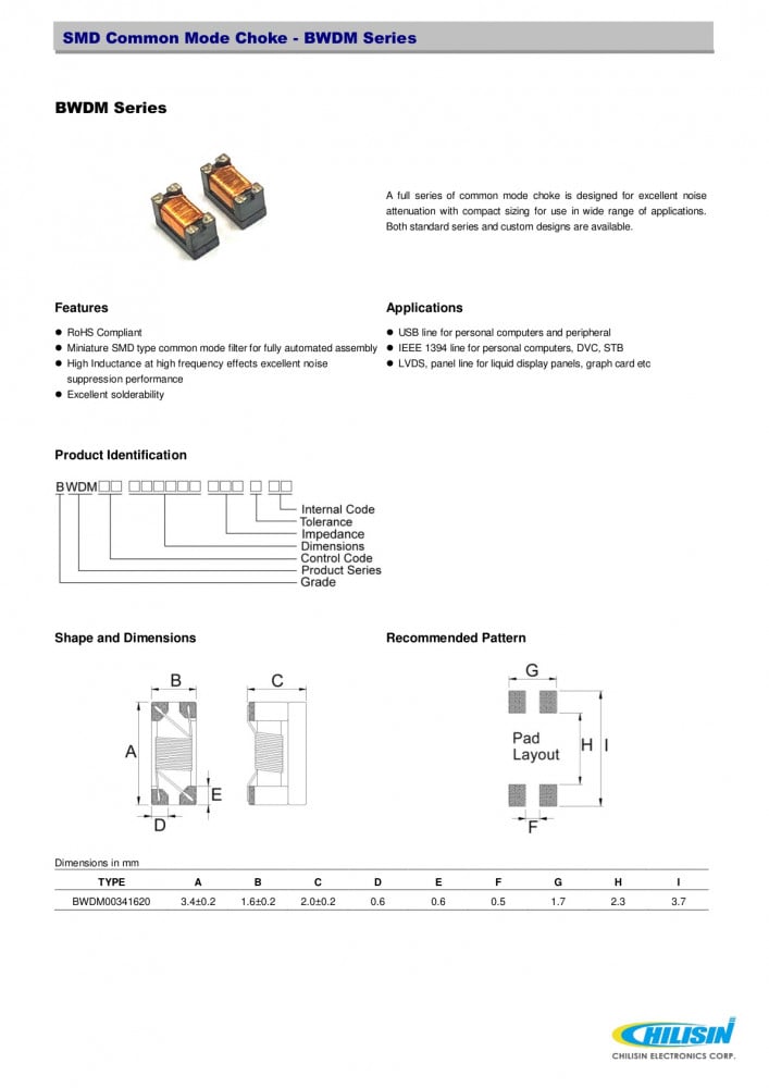 Chilisin BWDM series datasheet page 1