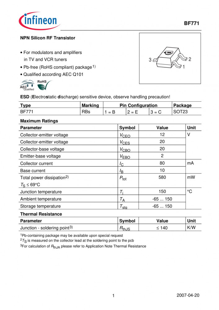 BF771 product documentation page 1