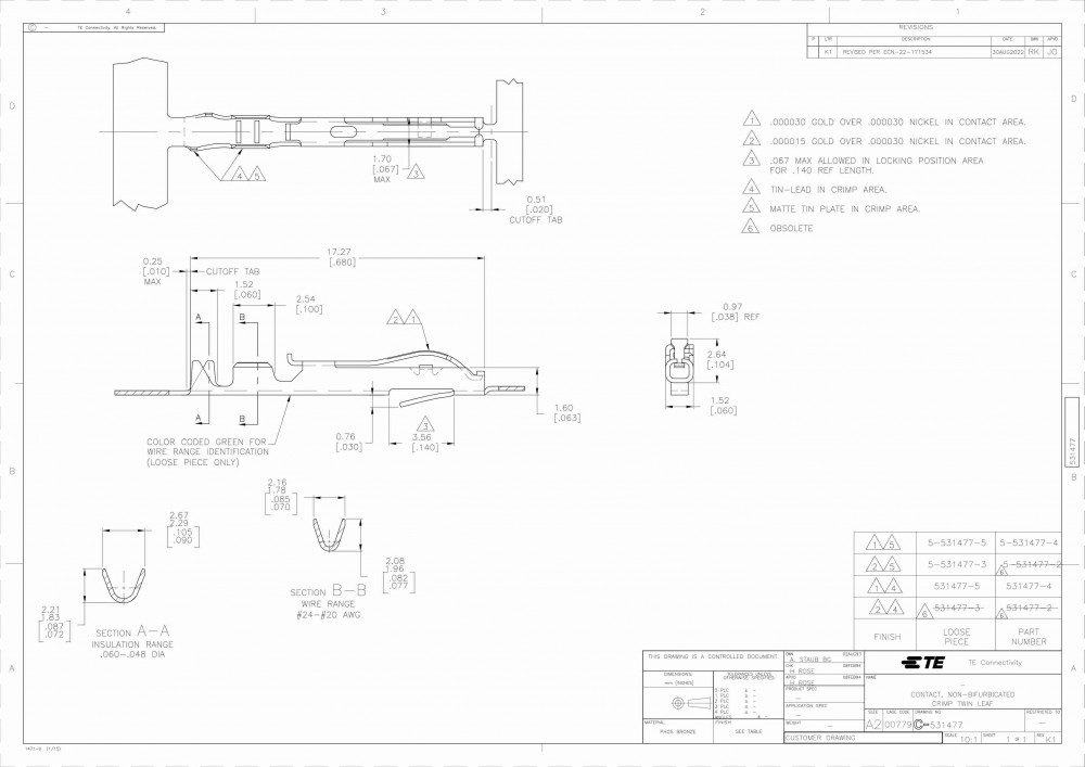 TE Connectivity 5-531477-3 controlled customer drawing