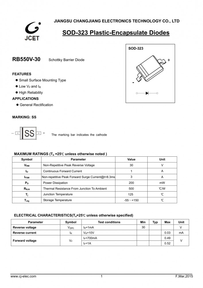 RB550V-30 datasheet page 1