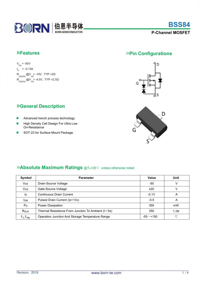 BSS84 datasheet page 1