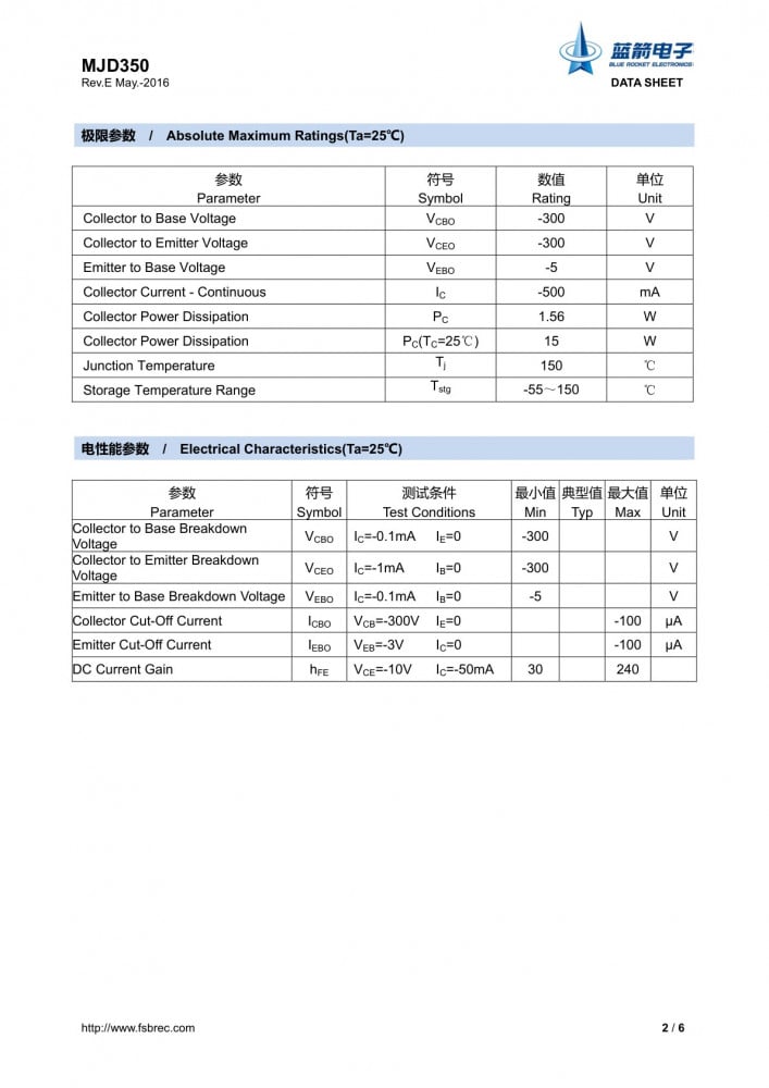 MJD350 datasheet page 2