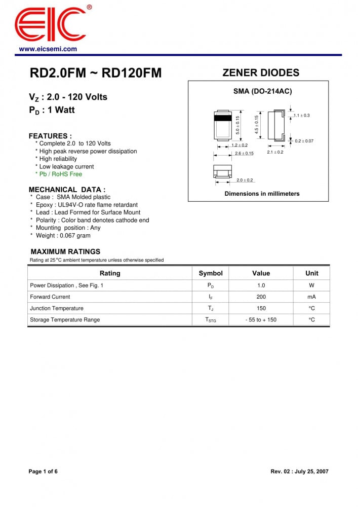 EIC RD51FM datasheet page 1