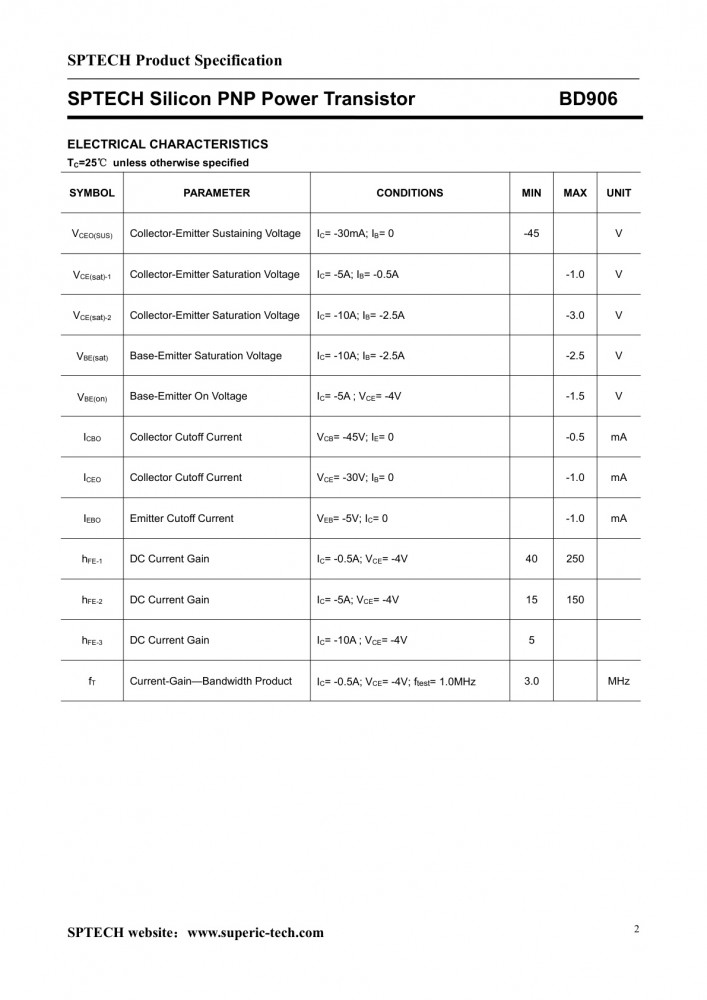 SPTECH BD906 datasheet page 2