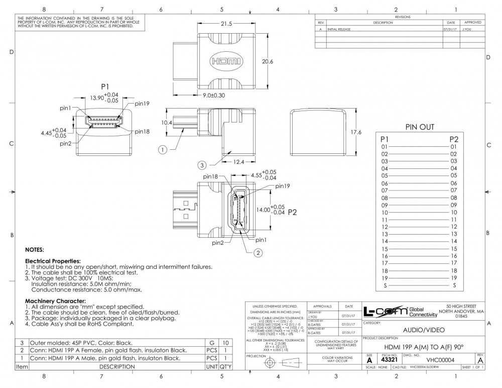 L-com VHC00004 technical drawing