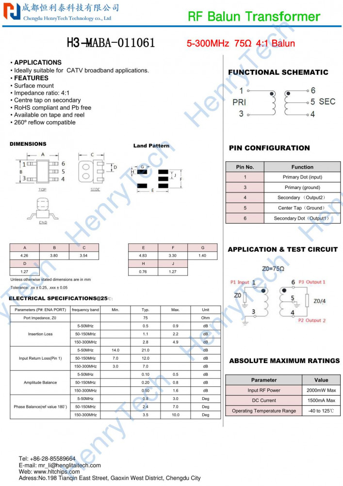 HenryTech H3-MABA-011061 datasheet page 1