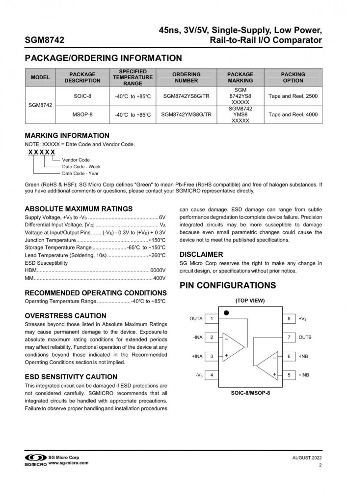 SGM8742 datasheet page 2